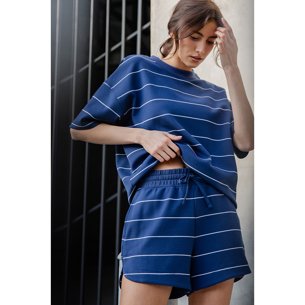 PLUS SIZE Rae Mode Modal Poly Stripe Short - Smoky Navy/Cream ...